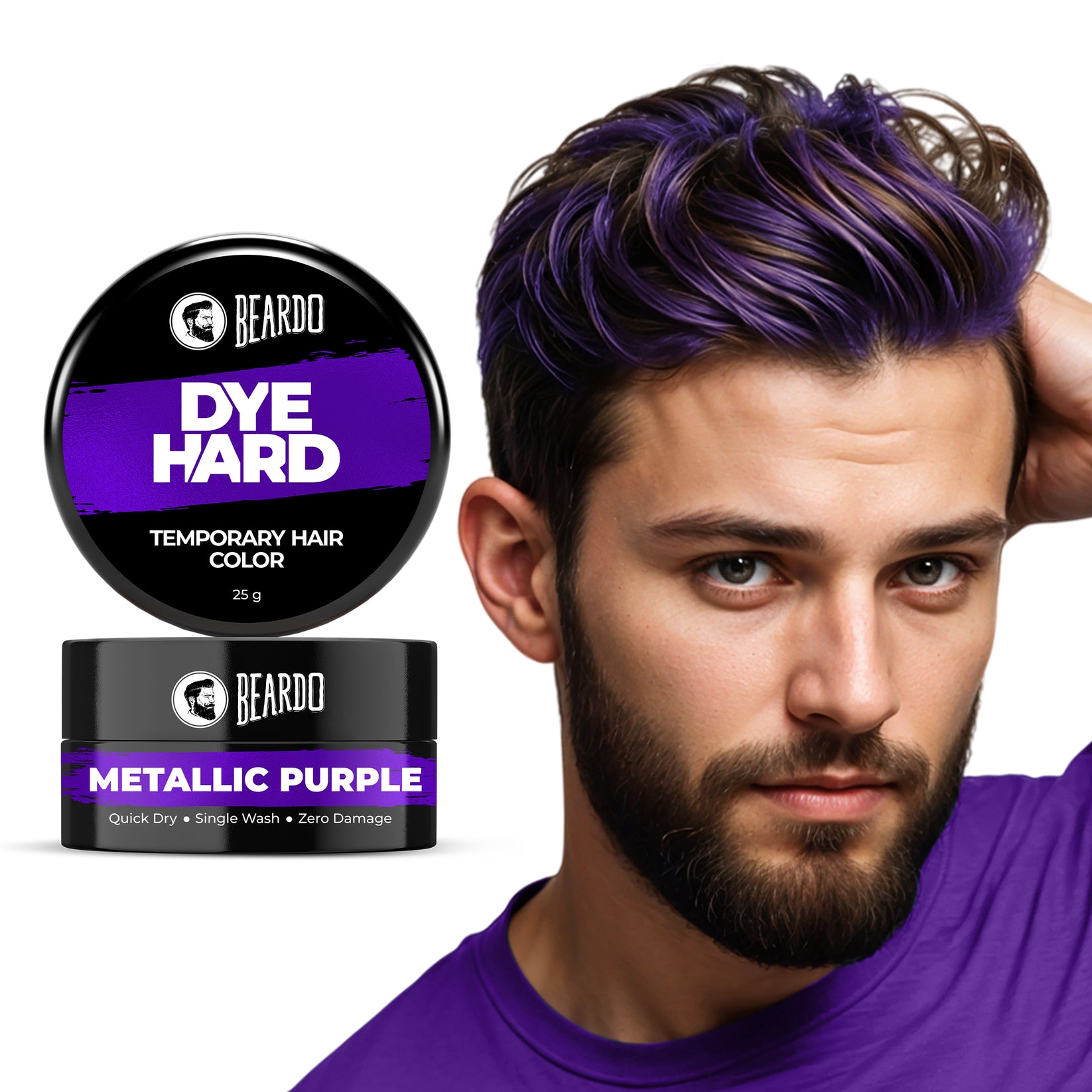 Beardo Dye Hard Temporary Hair Color Metallic Purple- Hair Color For ...